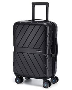 bagsmart carry on luggage 22x14x9 airline approved, 1oo% pc lightweight carry on hardside suitcase, 20 inch hard shell luggage with spinner wheels, waterproof rolling suitcase for men and women, black