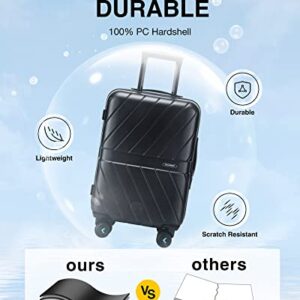 BAGSMART Carry On Luggage 22x14x9 Airline Approved, 1OO% PC Lightweight Carry On Hardside Suitcase, 20 Inch Hard Shell Luggage with Spinner Wheels, Waterproof Rolling Suitcase for Men and Women, Black