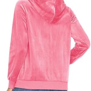 MAGCOMSEN Women's Velvet Hoodie with Side Pockets Velour Long Sleeve Outerwear Velour Fleece Jacket Fluorescent Pink L