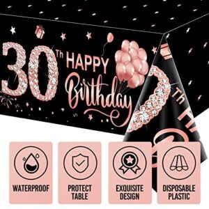 3 Pack 30th Birthday Tablecloth Decorations for Women, Rose Gold Happy Thirty Birthday Theme Table Cover Party Supplies, 30 Year Old Birthday Plastic Disposable Rectangular Table Cloth Decor