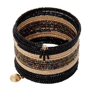 coiris multilayer seed beads stretch bracelets tiny beaded stackable strand bangle for women girls（br-1211-black gold ancient brown）