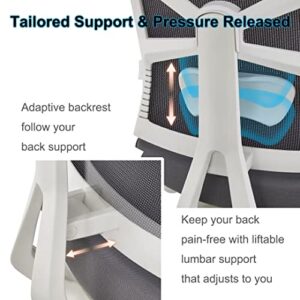 HOLLUDLE Ergonomic Office Chair with Adaptive Backrest, High Back Computer Desk Chair with 4D Armrests, Adjustable Seat Depth, Lumbar Support and 2D Headrest, Swivel Task Chair, White