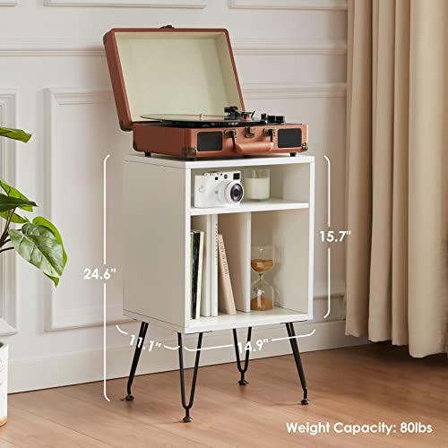 Side Table with Storage Space, Nightstand for Bedroom, Couch Side Table with Swivel Leveling Feet for Living, Sturdy Table with Premium MDF Board, Easy Assembly, 14.7”*11.1”*24.4”