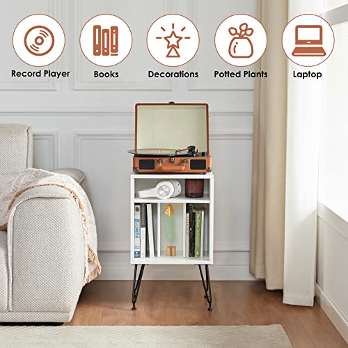 Side Table with Storage Space, Nightstand for Bedroom, Couch Side Table with Swivel Leveling Feet for Living, Sturdy Table with Premium MDF Board, Easy Assembly, 14.7”*11.1”*24.4”