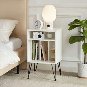 Side Table with Storage Space, Nightstand for Bedroom, Couch Side Table with Swivel Leveling Feet for Living, Sturdy Table with Premium MDF Board, Easy Assembly, 14.7”*11.1”*24.4”