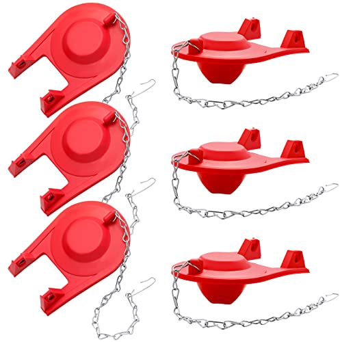 Toilet Flapper Replacement Kit Universal Toilet Plug Flapper with Stainless Chain Compatible with American Standard Use for 2 Inch Flush Valves, Water Saving (Red, 6 Pcs)