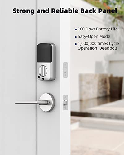 Keyless Entry Door Lock, Zomnua Fingerprint Smart Front Door Locks with Keypads, Smart Digital Biometric Electric Deadbolt Lock with Auto Lock, Fob, Code, Touchscreen,Silver