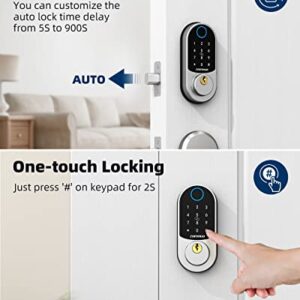 Keyless Entry Door Lock, Zomnua Fingerprint Smart Front Door Locks with Keypads, Smart Digital Biometric Electric Deadbolt Lock with Auto Lock, Fob, Code, Touchscreen,Silver