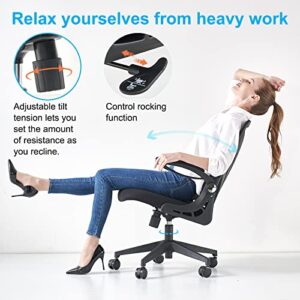 HOLLUDLE Ergonomic Office Chair with Foldable Backrest, Computer Desk Chair with Flip-up Armrests, Mesh Lumbar Support and Tilt Function Big and Tall Office Chair, Black