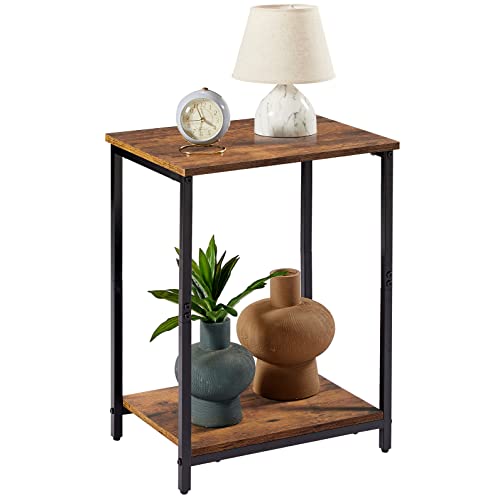 Side Table, End Table with 2 Tier Open Storage Shelf, Slim Nightstand for Bedroom, Living Room, Couch, Hallway, Spacious and Skinny, Modern Console Table with Sturdy Metal Frame