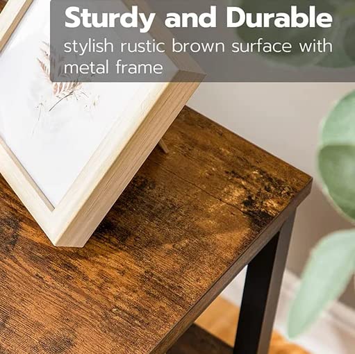 Side Table, End Table with 2 Tier Open Storage Shelf, Slim Nightstand for Bedroom, Living Room, Couch, Hallway, Spacious and Skinny, Modern Console Table with Sturdy Metal Frame