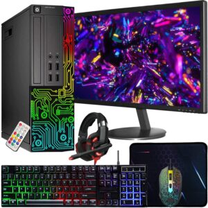 dell optiplex desktop rgb computer pc, intel i5 quad-core processor, 16gb ram, 512gb ssd, 24 inch hdmi monitor, rgb keyboard mouse and headset, wifi, windows 10 pro (renewed)