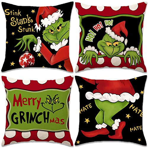 NEWSPIED Christmas Pillow Covers 18x18 Set of 4 for Christmas Decorations Christmas Pillows Winter Holiday Decor Farmhouse Throw Pillow Covers for Porch Home Couch Bed