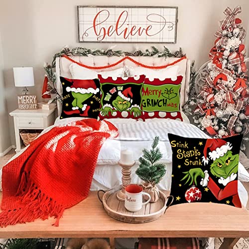 NEWSPIED Christmas Pillow Covers 18x18 Set of 4 for Christmas Decorations Christmas Pillows Winter Holiday Decor Farmhouse Throw Pillow Covers for Porch Home Couch Bed