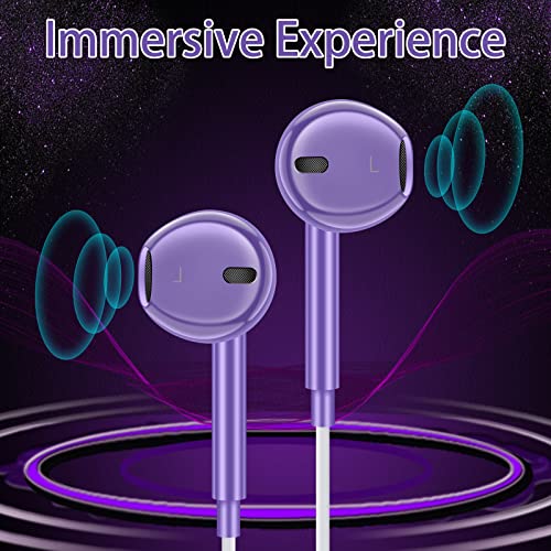 XNMOA Wired Earbuds Headphones,Noise Isolating in Ear Wired Earphones, Built-in Microphone & Volume Control&Support Call,Compatible with iPhone 14/13/12/11 Pro Max/Xs Max/Xr/X/8/7 Plus,Purple