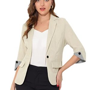 Allegra K Women's Suit Jacket Notched Lapel Collar 3/4 Sleeve Button Front Work Formal Blazer X-Small Beige