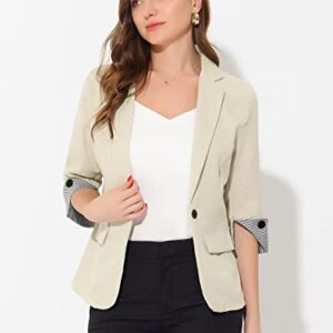 Allegra K Women's Suit Jacket Notched Lapel Collar 3/4 Sleeve Button Front Work Formal Blazer X-Small Beige