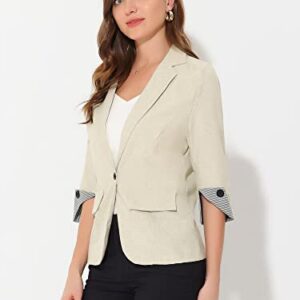 Allegra K Women's Suit Jacket Notched Lapel Collar 3/4 Sleeve Button Front Work Formal Blazer X-Small Beige