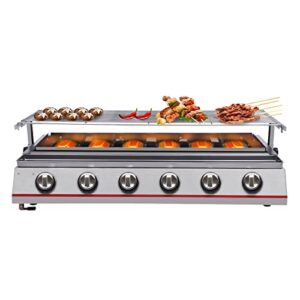 6 BBQ Stainless Steel Propane Gas Grill,Portable Tabletop Grill with Sear Side Burner,Non-stick Barbecue Grill for Patio Party Picnic 31.1 * 9.84 inches