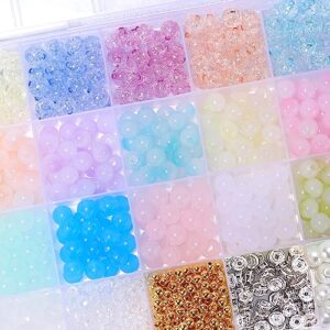 Enjoymade Transparent Color Glass Beads Bracelet Making Kit, Girls' Lovely Cute Necklace Jewelry DIY Bulk Acrylic Gradient Bubble Bead Jewelry, Birthday Gift