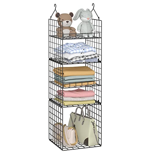 Yociyoga 5 Tier Closet Organizers and Storager, Adjustable Hanging Shelf Metal Wire Wardrobe Basket with 2 Sturdy Hooks for Bedroom, Livingroom (Black)