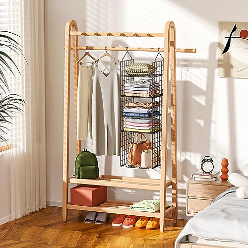 Yociyoga 5 Tier Closet Organizers and Storager, Adjustable Hanging Shelf Metal Wire Wardrobe Basket with 2 Sturdy Hooks for Bedroom, Livingroom (Black)