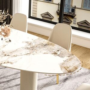 BAYCHEER Luxury Oval Dining Table Slate Stone Top Table with 3 Metal Base Kitchen Table - Gold 55.1" L x 31.5" W x 29.5" H (Table Only)