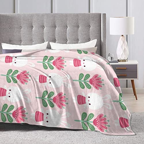 Christmas Blanket 40x60 Inches Warm Cozy Blanket Soft Flannel Blanket Throws Compatible with Easter Cute Bunny Rabbit Pink for Living Room Sofa Beding Couch Travel Camping All Seasons