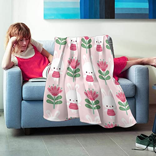 Christmas Blanket 40x60 Inches Warm Cozy Blanket Soft Flannel Blanket Throws Compatible with Easter Cute Bunny Rabbit Pink for Living Room Sofa Beding Couch Travel Camping All Seasons