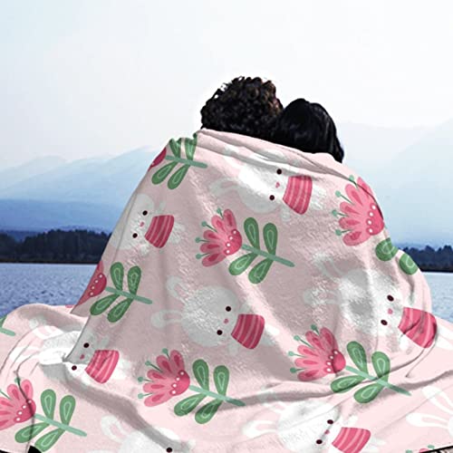 Christmas Blanket 40x60 Inches Warm Cozy Blanket Soft Flannel Blanket Throws Compatible with Easter Cute Bunny Rabbit Pink for Living Room Sofa Beding Couch Travel Camping All Seasons