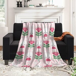 Christmas Blanket 40x60 Inches Warm Cozy Blanket Soft Flannel Blanket Throws Compatible with Easter Cute Bunny Rabbit Pink for Living Room Sofa Beding Couch Travel Camping All Seasons