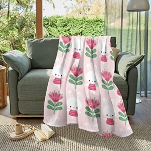 Christmas Blanket 40x60 Inches Warm Cozy Blanket Soft Flannel Blanket Throws Compatible with Easter Cute Bunny Rabbit Pink for Living Room Sofa Beding Couch Travel Camping All Seasons