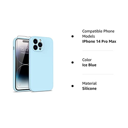 DEENAKIN Compatible with iPhone 14 Pro Max Case with Screen Protector - Silky Soft Silicone - Enhanced Camera Cover - Slim Fit Protective Phone Case for Women Girls 6.7" - Ice Blue