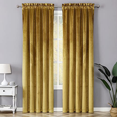 Regal Home Collections Egyptian Velvet Curtains 2-Panel Set - Gold Velvet Curtains Rod Pocket - Velvet Drapes - Black Out Curtains 2 Panels (54in W x 84in L - 2 Panels, Gold)