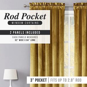 Regal Home Collections Egyptian Velvet Curtains 2-Panel Set - Gold Velvet Curtains Rod Pocket - Velvet Drapes - Black Out Curtains 2 Panels (54in W x 84in L - 2 Panels, Gold)