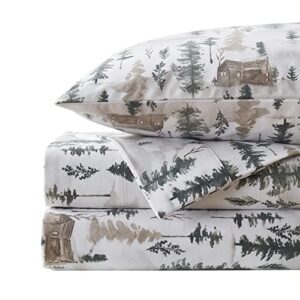 flannel sheets warm and cozy deep pocket breathable all season bedding set with fitted, flat and pillowcases, king, winter cabin lodge