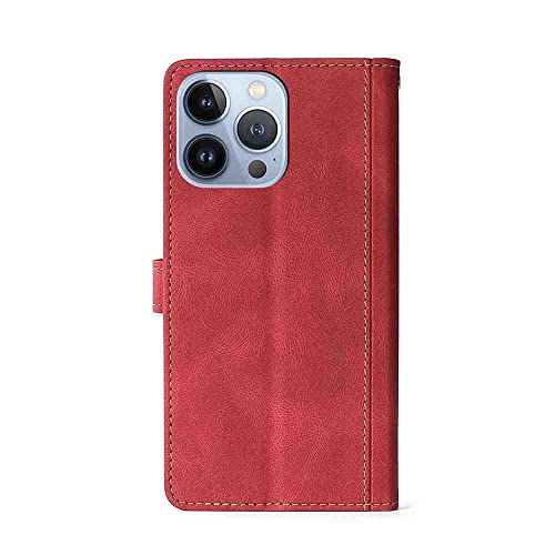 NATUMAX Phone Cover Wallet Folio Case for Oppo REALME 7 PRO, Premium PU Leather Slim Fit Cover for REALME 7 PRO, 2 Card Slots, Horizontal Viewing Stand, Easy Take, Red