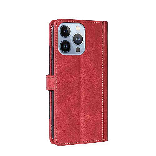 NATUMAX Phone Cover Wallet Folio Case for Oppo REALME 7 PRO, Premium PU Leather Slim Fit Cover for REALME 7 PRO, 2 Card Slots, Horizontal Viewing Stand, Easy Take, Red