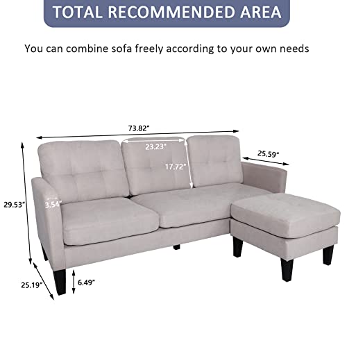 Grepatio Convertible Sectional Sofa Couch, L-Shaped Couch with Modern Linen Fabric for Small Living Room, Apartment and Small Space(Light Grey)