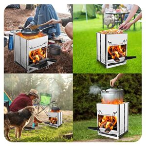 Wood Burning Camping Stove Folding, Large Portable Stainless Steel Backpacking Stove for Hiking Picnic Cooking Outdoor