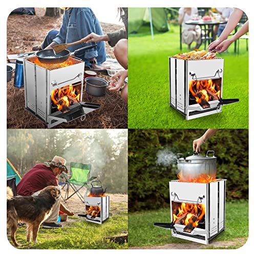 Wood Burning Camping Stove Folding, Large Portable Stainless Steel Backpacking Stove for Hiking Picnic Cooking Outdoor