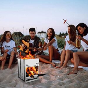 Wood Burning Camping Stove Folding, Large Portable Stainless Steel Backpacking Stove for Hiking Picnic Cooking Outdoor