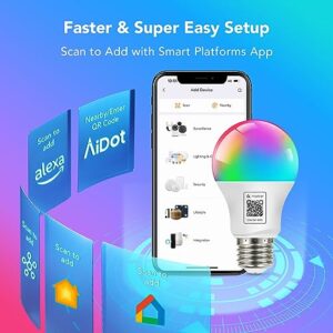 OREiN Matter Smart Light Bulbs Reliable WiFi Bulb with A19 E26 LED Color Changing 60W Equi 800LM CRI>90 Work Alexa/Google Home/Apple Home/SmartThings/Siri 2Pack