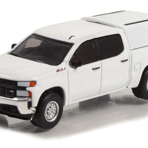 Greenlight 35240-F Blue Collar Collection Series 11-2022 Chevy Silverado W/T with Camper Shell - Summit White 1:64 Scale Diecast