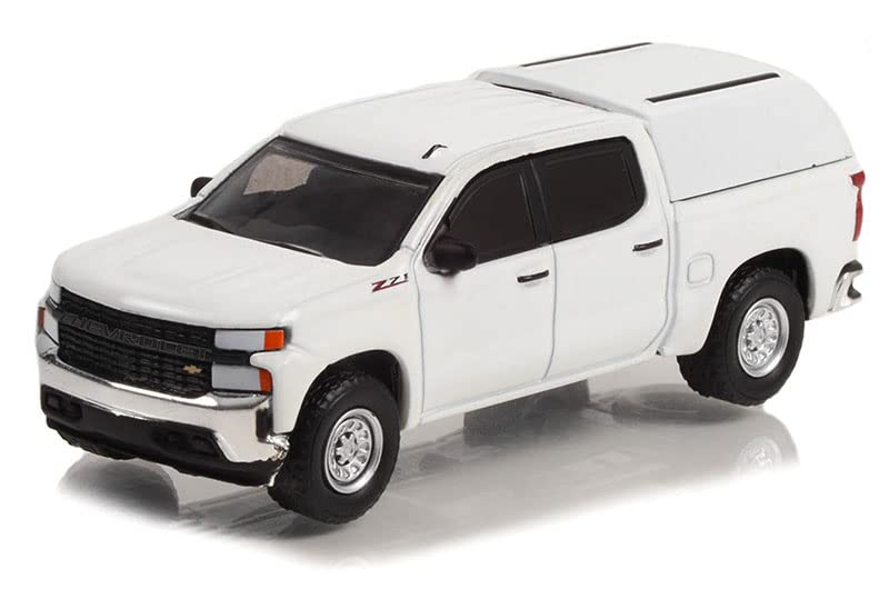 Greenlight 35240-F Blue Collar Collection Series 11-2022 Chevy Silverado W/T with Camper Shell - Summit White 1:64 Scale Diecast