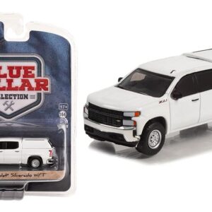 Greenlight 35240-F Blue Collar Collection Series 11-2022 Chevy Silverado W/T with Camper Shell - Summit White 1:64 Scale Diecast