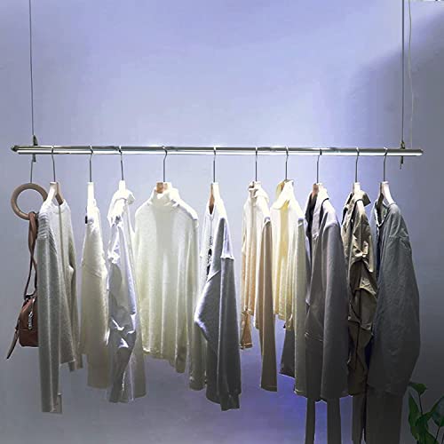 LED Hanging Rack Garment Rack, Adjustable 0~78″ Simple Houseware Clothing Rod, Heavy Duty Metal Industrial Closet Storage Organizer for Clothing Store, Checkroom, Changing Rooms