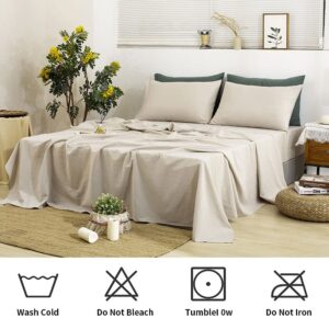 TUMEI Bedding 100% Linen Sheets California King, 4Pcs Linen Sheets Set Cal King Soft Durable Deep Pocket Fitted Sheet & Flat Sheet & 2 Pillowcases, Natural Linen California King Size