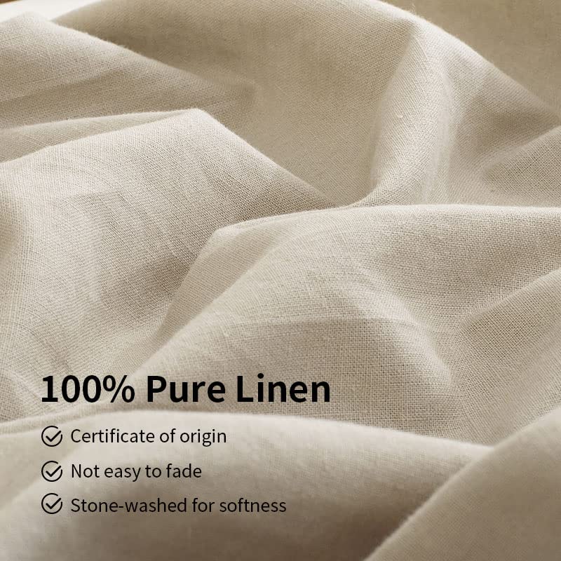 TUMEI Bedding 100% Linen Sheets California King, 4Pcs Linen Sheets Set Cal King Soft Durable Deep Pocket Fitted Sheet & Flat Sheet & 2 Pillowcases, Natural Linen California King Size