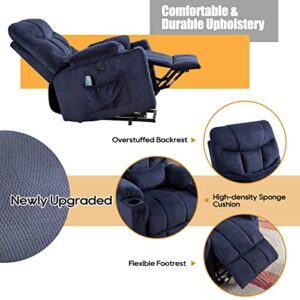 Consofa Power Lift Recliner, Lift Chair with Heat and Massage, Lift Recliner Chairs for Elderly, Electric Power Lift Recliner Chair with Lumbar Pillow, 4 Pockets and 2 Cup Holders, Plush Fabric (Blue)